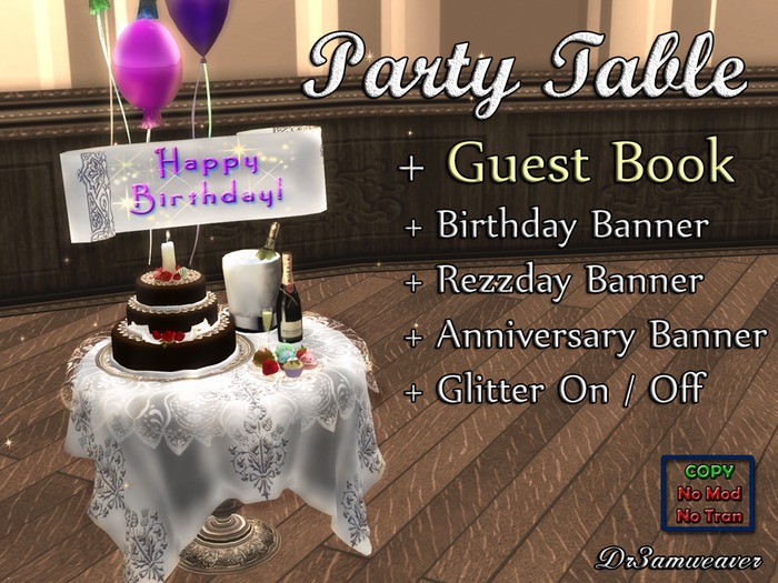 Second Life Marketplace - Dr3amweaver Happy Bday/Rezday/Anniv Table ...