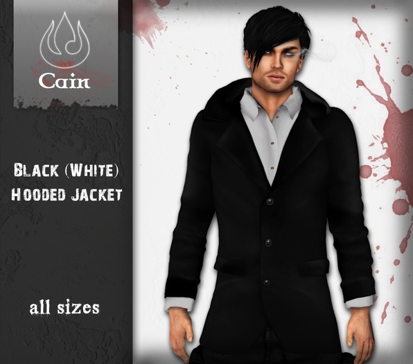 Second Life Marketplace - Cain - Black (White) - Mens Hooded Jacket