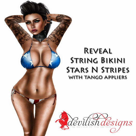 Second Life Marketplace - ! Devilish Designs "Reveal" String Bikini Stars N Stripes with Tango ...