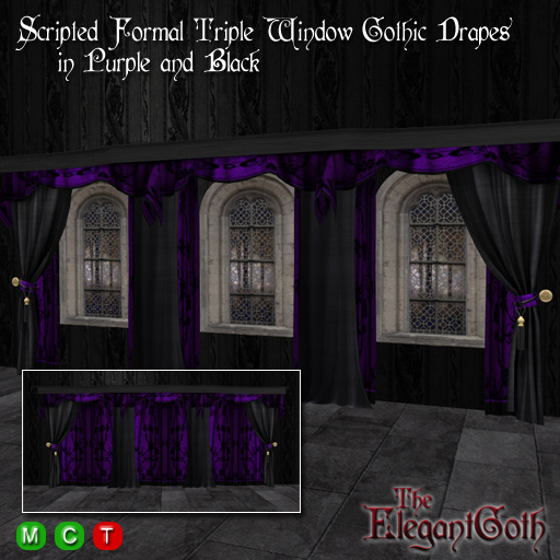 Second Life Marketplace - Scripted Formal Triple Window Gothic Drapes ...