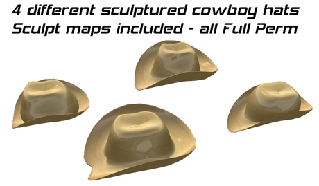 Second Life Marketplace - 4 sculptured Cowboy hats with full perm ...