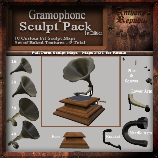 Second Life Marketplace - Gramophone Sculpt Pack 1st Edition, Sculpted ...