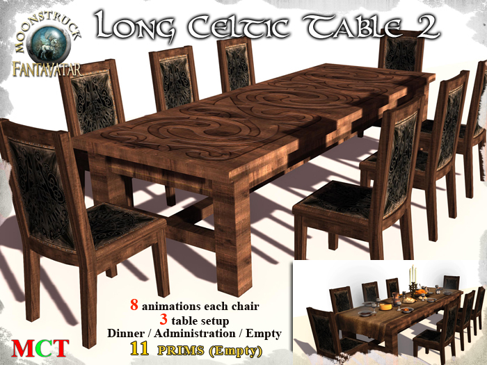 Second Life Marketplace - !! MOONSTRUCK !! Celtic Long Table 2 & Chairs ...
