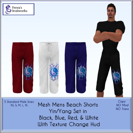 Second Life Marketplace - Mesh Men's Beach/Boogie Shorts - Yin/Yang Set