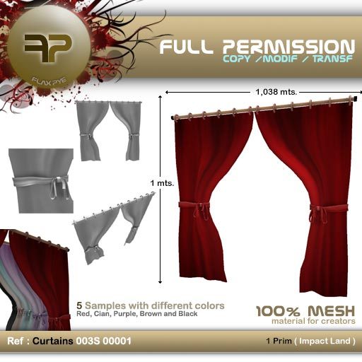 Second Life Marketplace - Full perms MESH by Flax Pye >> Curtains 003S ...