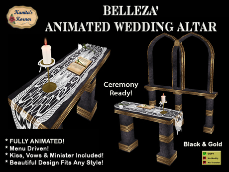 Second Life Marketplace - Belleza Animated Wedding Altar - Black & Gold