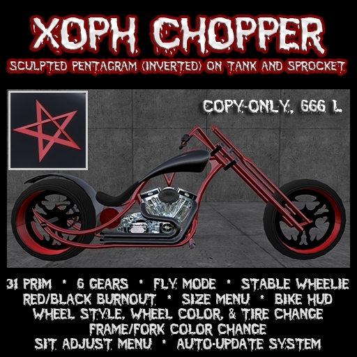 Second Life Marketplace - Xoph Chopper with pentagram (Demon bike ...