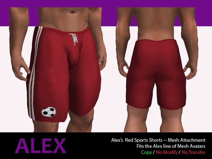Second Life Marketplace - Alex's Red Sports Shorts -- Mesh Attachment