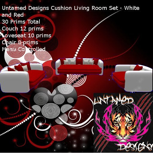 Second Life Marketplace - Untamed Designs Cushion Living Room Set White/Red BOX