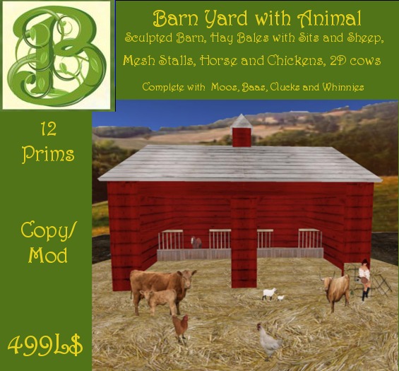 Second Life Marketplace - 12 Prim Barn Yard with animals