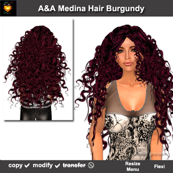 Second Life Marketplace - A&A Medina Hair Burgundy (Special Color ...