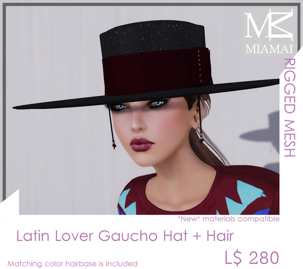 Second Life Marketplace - Miamai_Latin Lover Gaucho Onyx hat [DEMO ...
