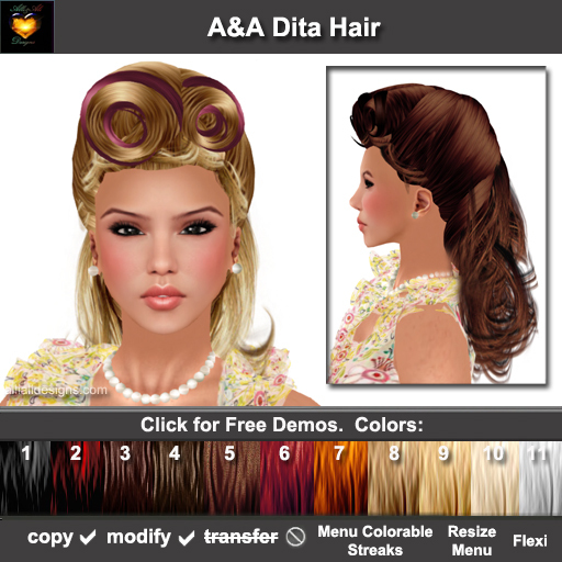 Second Life Marketplace - A&A Dita Hair FREE DEMOs Pack