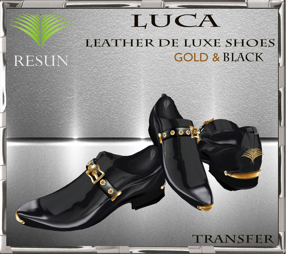 Second Life Marketplace - Res_Luca Leather Black & Gold De Luxe Shoes