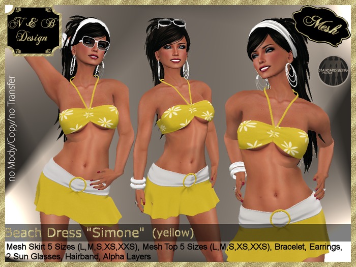 Second Life Marketplace - *N & B Design* Beach Dress "Simone" (yellow)