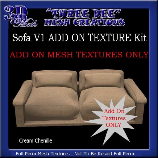 Second Life Marketplace - TD Sofa V1 ADD ON Chenille Texture Kit