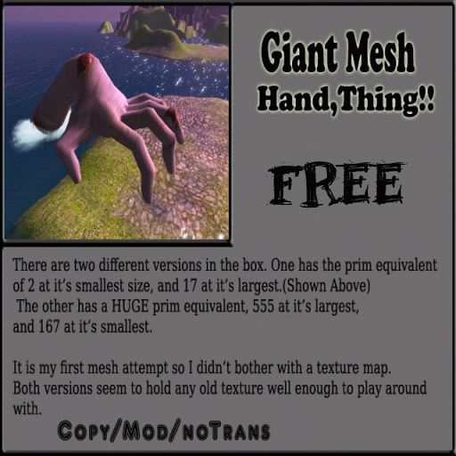 Second Life Marketplace - The ArmPit- Giant Mesh hand Thing (Boxed)