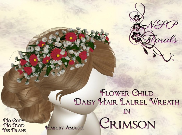 Second Life Marketplace - NSP Flower Child Daisy Hair Wreath Crimson boxed