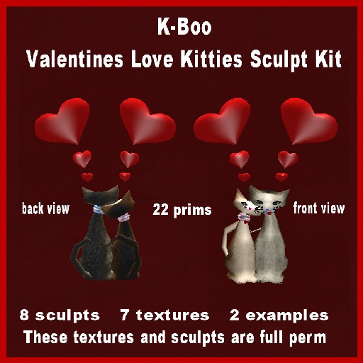 Second Life Marketplace - k-boo valentines love kitties sculpt kit