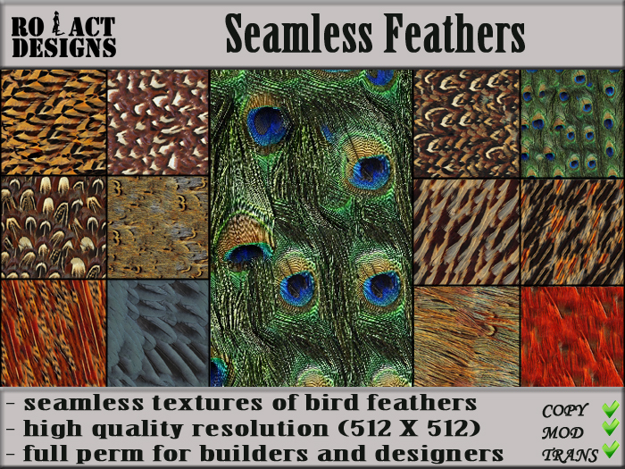 Second Life Marketplace - Ro!Act Designs 12 Seamless Feathers Textures