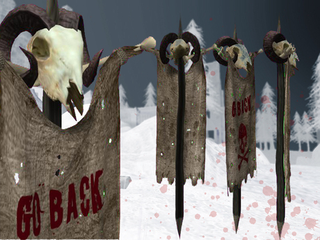 Second Life Marketplace - Tormented Woods: 5 x Warning Banners: Hand theme
