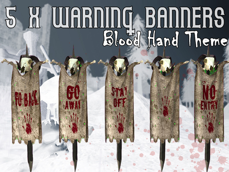 Second Life Marketplace - Tormented Woods: 5 x Warning Banners: Hand theme