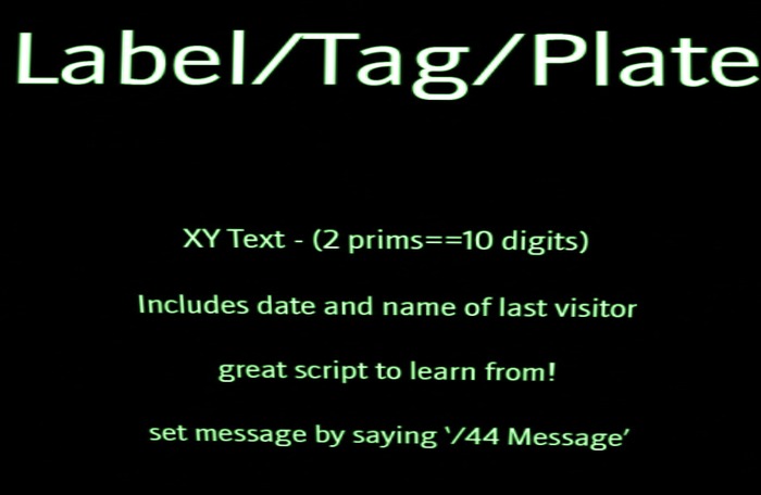 Second Life Marketplace - @MA@ Scripts 24 Label / Tag / Plate script