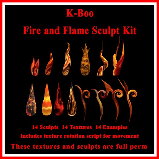 Second Life Marketplace - k-boo fire and flame sculpt kit boxed