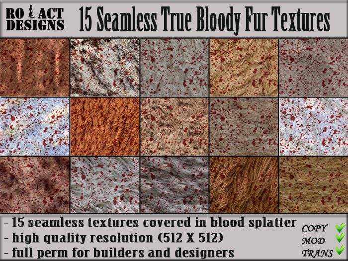 Second Life Marketplace - Ro!Act Designs 15 Seamless True Bloody Fur ...