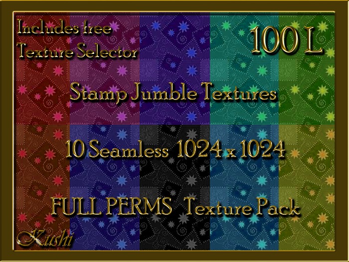 Second Life Marketplace - *Kushi* Stamp Jumble Pattern Seamless Texture Pack, Full Perms, High ...
