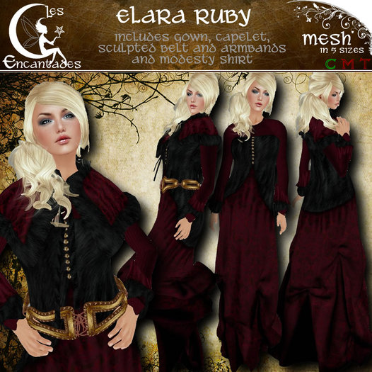 Second Life Marketplace Elara Ruby Celtic Medieval Mesh Outfit Outlet Item