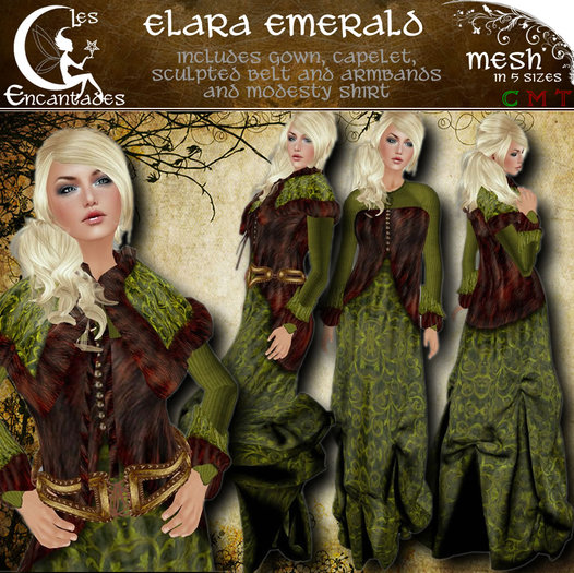 Second Life Marketplace Elara Emerald Celtic Medieval Mesh Outfit Outlet Item