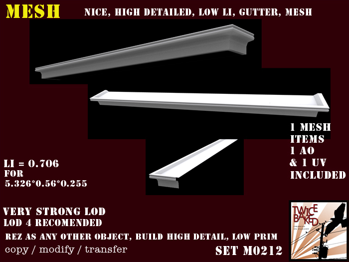 Second Life Marketplace - High detailed FP mesh Gutter, straight, 2 ...