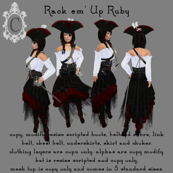 Second Life Marketplace - ::C S:: Rack em' Up Ruby Pirate Outfit