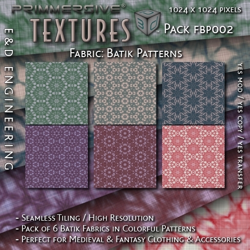 Second Life Marketplace - [FBP002] 6 1024px Batik Fabric Textures with ...