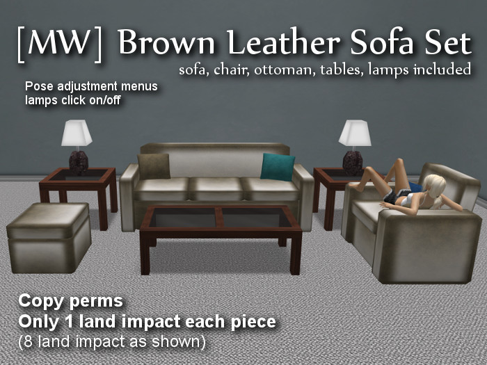 Second Life Marketplace - [MW] Brown Leather Sofa Set (mesh) * Only 1 ...
