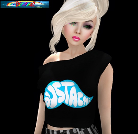 Second Life Marketplace Chimhair Mesh Top Mustache Cyan And Black Kawai