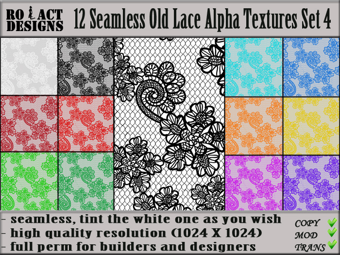 Second Life Marketplace - Ro!Act Designs 12 Seamless Old Lace Alpha ...