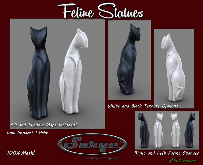 Second Life Marketplace - Mesh Feline Statues / Statuettes - Full ...