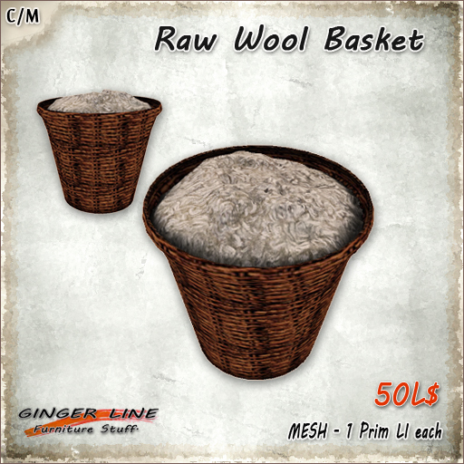 Second Life Marketplace - [Ginger Line] Raw white wool basket - 1 prim LI