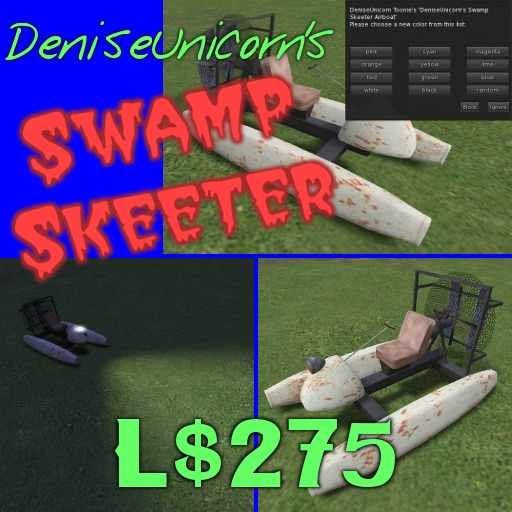 Second Life Marketplace - DeniseUnicorn's Swamp Skeeter Airboat