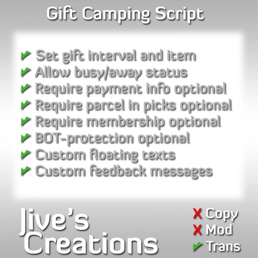 Second Life Marketplace - Gift Camping Script V1.0
