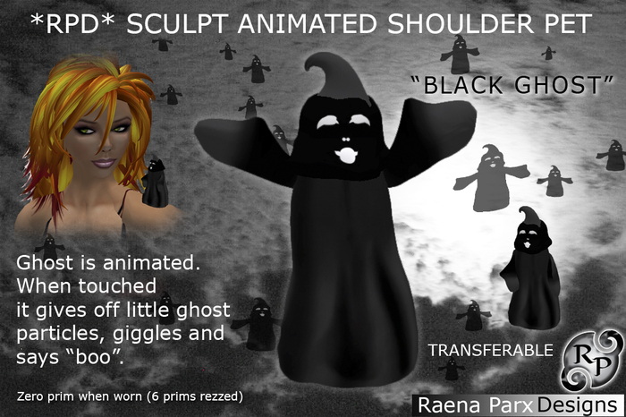 Second Life Marketplace - ADORABLE ANIMATED SHOULDER PET: "BLACK GHOST ...