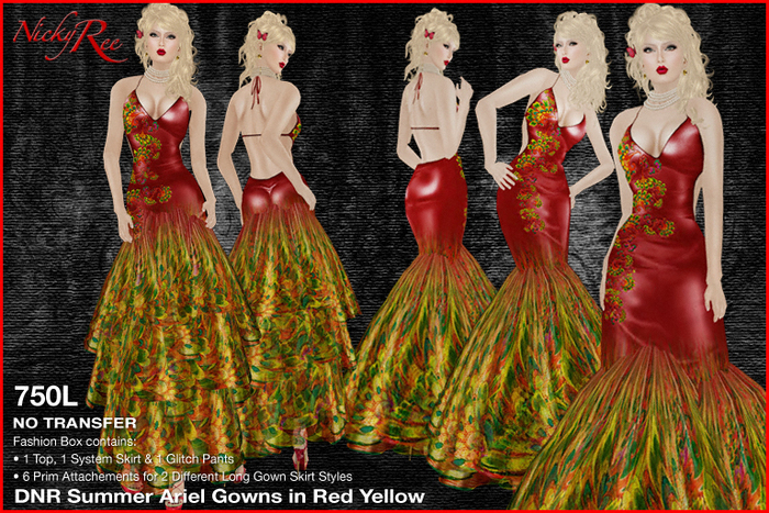Second Life Marketplace - *DNR* Summer Ariel Gown Set in Red Yellow