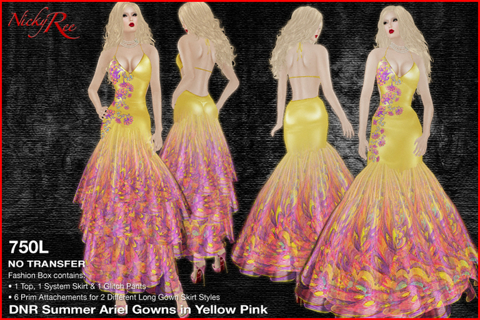 Second Life Marketplace - *DNR* Summer Ariel Gown Set in Yellow Pink