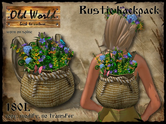 Second Life Marketplace - Rustic backpack with wild flowers - Old World ...