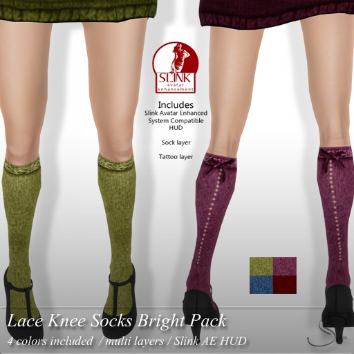 Second Life Marketplace - [Stellar] Lace Knee Socks 4 color bright pack ...