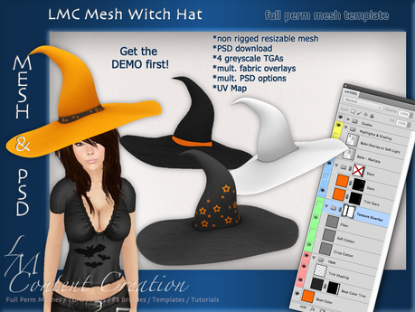 Second Life Marketplace - LMC Mesh Templates - Witch Hat - Halloween ...