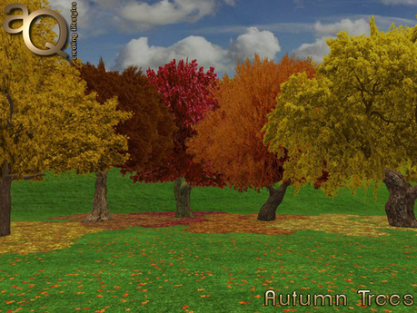 Second Life Marketplace - aQ AUTUMN TREES w/ treetop changer, falling leaves, optional ground cover