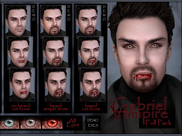 Second Life Marketplace - (TAS) Vampire Gabriel DEMO - skins, shape, eyes!